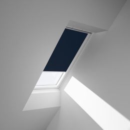Velux Verdunklungsrollo &raquo;DKL SK06 1100SWL&laquo; verdunkelnd Verdunkelung ohne Bohren in F&uuml;hrungsschienen wei&szlig;e F&uuml;hrungsschienen & Griffleiste blau 