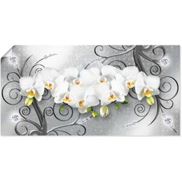 Artland Wandbild &raquo;wei&szlig;e Orchideen auf Ornamenten&laquo; Blumenbilder 1 Stk. tlg. als Alubild, Leinwandbild, Poster in verschied. Gr&ouml;&szlig;en grau