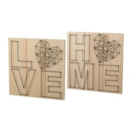 Creativ home Holzbild Set, 2 Stk. tlg. Wanddeko, aus Holz, mit Schriftzug beige