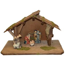 Krippe &raquo;Krippenstall&laquo; mit 15 cm Poly-Figuren 4tlg. braun Holzwerkstoff