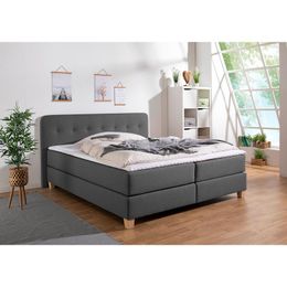 Home Affaire Boxspringbett &raquo;Fargo&laquo; in &Uuml;berl&auml;nge 220 cm, mit Topper, 3 Ausf&uuml;hrungen, 4, Breiten grau Struktur fein (100% Polyester);Samtstoff (100% 