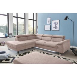 COTTA Ecksofa &raquo;Komaris L-Form, B: 249 cm&laquo; mit Kopfteilverstellung, optional Bettfunktion, Bettkasten & Licht braun Microfaser PRIMABELLE (100% 