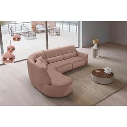 Egoitaliano Ecksofa &raquo;Puffy, extravagant & edel, Retro Designsofa, hoher Sitzkomfort, L-Form&laquo; mit Ottomane, wahlweise mit und ohne elektrischer Relaxfunktion rosa 