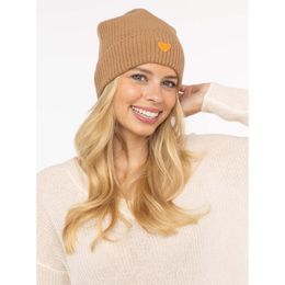 Zwillingsherz Damen Beanie &raquo;Beanie with Heart-Patch&laquo; Rippstrick, mit breitem Umschlag, w&auml;rmend braun