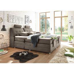 ED EXCITING DESIGN Boxspringbett &raquo;Palermo&laquo; inkl. Motor, Topper, Kopfst&uuml;tze und Stauraum im Kopfteil braun 100% Polyester