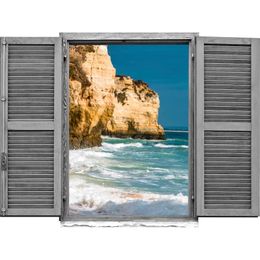 queence Wandtattoo &raquo;Klippen im Meer&laquo; Wandsticker, Wandbild, selbstklebend, 3D, Fenster blau