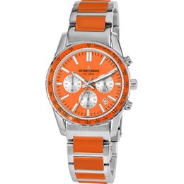 Jacques Lemans Damen Chronograph &raquo;Liverpool&laquo; Quarzuhr, Armbanduhr, Herrenuhr, Damenuhr, bis 10 bar wasserdicht orange
