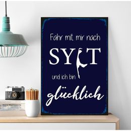 queence Metallbild &raquo;Sylter Gl&uuml;ck&laquo; Schriftzug Schriftz&uuml;ge Spr&uuml;che Spr&uuml;che & Texte 1 Stk. tlg. Stahlschilder wei&szlig; Metall, Stahl