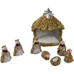 AM Design Krippe &raquo;Weihnachtsdeko&laquo; inklusive 7 Figuren, Ma&szlig;e: ca. (B/T/H) 9,70/10,50/9,80 cm gold Polyresin