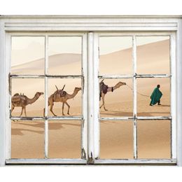 queence Wandsticker &raquo;Kamele in W&uuml;ste&laquo; Wandsticker, Wandbild, selbstklebend, 3D, Fenster beige