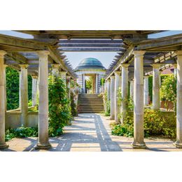 papermoon Fototapete &raquo;ARCHITEKTUR-PERGOLA H&Uuml;GEL GARTEN LONDON S&Auml;ULEN BLUMEN&laquo; bunt Vlies