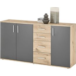 HBZ-MEBLE HBZ Kommode &raquo;BC-Drift-2, Sideboard Stellma&szlig; BxHxT 160x84x35 cm&laquo; 1 Stk. tlg. Sideboard mit 3 T&uuml;ren und 4 Schubk&auml;sten, 2 Einlegeb&ouml;den braun 