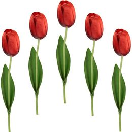I.GE.A. Kunstblume &raquo;Real Touch Tulpen&laquo; 5er Set k&uuml;nstliche Tulpenknospen, Kunstblumen, Stielblume rot
