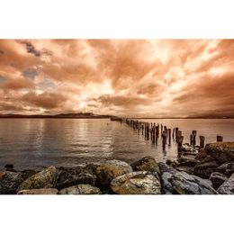 papermoon Fototapete &raquo;HOLZ-BR&Uuml;CKE-ALT PUERTO NATALES INSEL PIER STEG MEER SEE&laquo; bunt Vlies