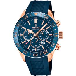 Festina Herren Chronograph &raquo;Keramik Kollektion&laquo; Armbanduhr, Quarz, Herren, Keramikl&uuml;nette, Saphirglas, Stoppfunktion rosa