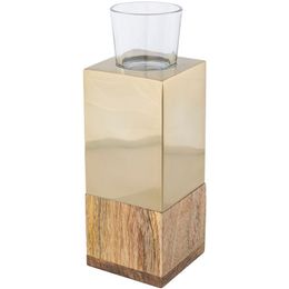 Creativ home Teelichthalter &raquo;Kerzenhalter Tower&laquo; aus Holz, Edelstahl und Glas beige Edelstahl, Glas, Massivholz