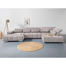 COTTA Wohnlandschaft &raquo;Orion U-Form&laquo; mit Kopfteilverstellung & 6 Nierenkissen grau 100% Polyester