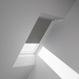 Velux Verdunklungsrollo &raquo;DKL CK02 0705SWL&laquo; verdunkelnd Verdunkelung ohne Bohren in F&uuml;hrungsschienen wei&szlig;e F&uuml;hrungsschienen & Griffleiste grau 