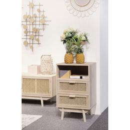 Salesfever Kommode &raquo;Vejle Design-Sideboard f&uuml;r Stauraum&laquo; Charmante Schubladenfronten aus stilvollem Rattangeflecht beige Furnier, Geflecht Rattan, MDF