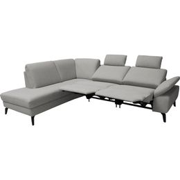 Alina Ecksofa inkl. Kopfst&uuml;tzen, wahlweise mit Relaxfunktion, Breite: 243 cm grau Struktur GBA (100% Polyester)