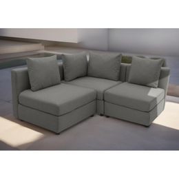 DOMO collection Ecksofa &raquo;Solskin, individuell erweiterbar/kombinierbar L-Form&laquo; mit losen Kissen. R&uuml;cken- und Seitenteile als Stecksystem. grau 100% 