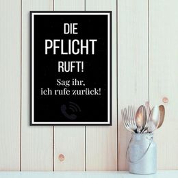 queence Metallbild &raquo;Pflicht ruft&laquo; Schriftzug Schriftz&uuml;ge Schwarz-Wei&szlig; 1 Stk. tlg. Stahlschilder wei&szlig; Metall, Stahl