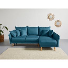 Home Affaire Ecksofa &raquo;Granbo L-Form&laquo; incl. Bettfunktion und Bettkasten, Federkern-Polsterung, Seitentasche blau 100% Polyester