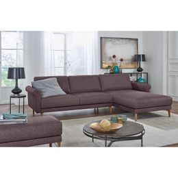 Creation BY ROLF BENZ Ecksofa &raquo;CR.450, Designecksofa, L-Form&laquo; Armlehne Schnecke modern Landhaus, Breite 262 cm, Fu&szlig; Nussbaum lila Chenille COCO (72% 