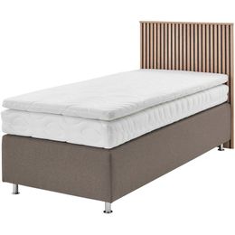 Westfalia Schlafkomfort Boxspringbett &raquo;Quercus&laquo; wahlweise mit LED-Beluchtung, 3 Matratzenarten zur Auswahl beige Kopfteil MDF/Dekor Eiche hell, Boxenbezug: Feinstruktur 100% 