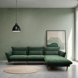 DOMO collection Ecksofa &raquo;Leuven modern mit schmalen Armlehnen, Breite 282 cm, L-Form&laquo; angenehm feste Polsterung, bodenfrei, 19 cm hohe Holzf&uuml;&szlig;e gr&uuml;n 