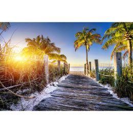papermoon Fototapete &raquo;Strand mit Palmen&laquo; bunt Vlies