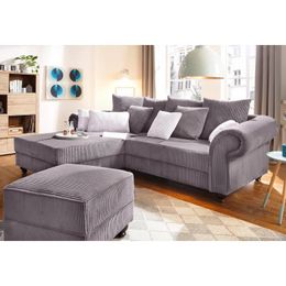 Home Affaire Ecksofa &raquo;King George King Henry, Mega Sofa, Breite 260cm, L-Form&laquo; mit Federkern, in legerer Polsterung und vielen Kissen grau Samtcord &raquo;