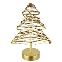 I.GE.A. LED-Dekofigur &raquo;LED-Dekoobjekt Baum&laquo; Tannenbaum Metall Gold warmwei&szlig; Timer Batteriebetrieb Weihnachtsdeko Metall