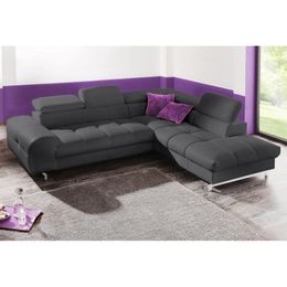 COTTA Ecksofa &raquo;Chef L-Form&laquo; mit Kopfteilverstellung, edle Metallkufen, wahlweise mit Bettfunktion schwarz Luxus-Microfaser (100% Polyester);Kunstleder