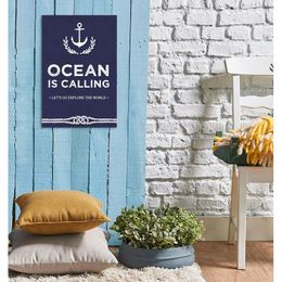 queence Metallbild &raquo;Ocean is calling&laquo; Anker Schriftzug Schriftz&uuml;ge 1 Stk. tlg. Stahlschilder wei&szlig; Metall, Stahl