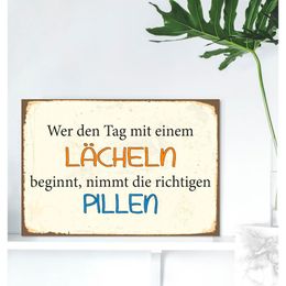 queence Metallbild &raquo;Lachpillen&laquo; Schriftzug Schriftz&uuml;ge 1 Stk. tlg. Stahlschilder beige Metall, Stahl