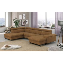 COTTA Wohnlandschaft &raquo;Emma U-Form, B: 328 cm&laquo; mit Kopfteilverstellung, optional Bettfunktion & Bettkasten braun
