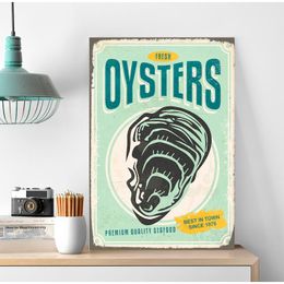queence Metallbild &raquo;Oysters&laquo; Essen Schriftzug Schriftz&uuml;ge 1 Stk. tlg. Stahlschilder blau Metall, Stahl