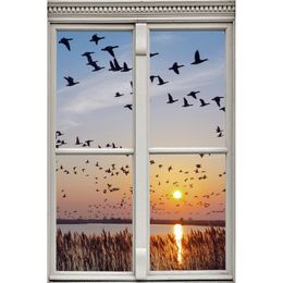 queence Wandsticker &raquo;Vogelschwarm&laquo; Wandsticker, Wandbild, selbstklebend, 3D, Fenster orange