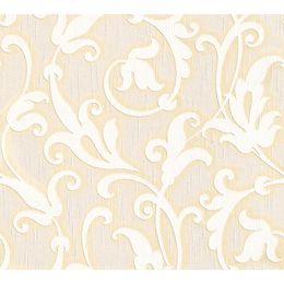 ARCHITECTS PAPER Textiltapete &raquo;Tessuto&laquo; Barock floral gemustert samtig Tapete Barock Tapeten Wohnzimmer Schlafzimmer K&uuml;che modern Flur Design beige Viskose, Vlies