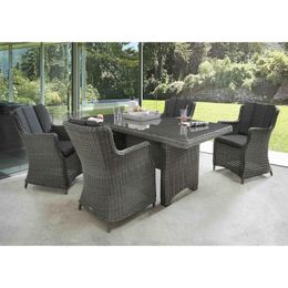 Destiny Garten-Essgruppe &raquo;LUNA&laquo; Set, 1 Tisch, 4 Sessel, 5 Stk. tlg. (Set, 13-tlg., 4 Sessel, 1 Tisch 200x100x75cm) Aluminium, Polyrattan grau Aluminium, 