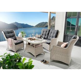 Destiny Garten-Essgruppe &raquo;CASA&laquo; 1x 2er Sofa, 2x Sessel, 1x Tisch, inkl. Auflagen, 13 Stk. tlg. Aluminium, Polyrattan wei&szlig; Obermaterial: 100% Polyester. 