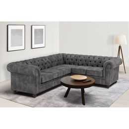 Home Affaire Chesterfield-Sofa &raquo;Chesterfield Ecksofa, auch in Leder L-Form&laquo; hochwertige Knopfheftung, langer Schenkel links oder rechts w&auml;hlbar grau 