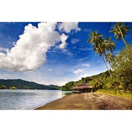 papermoon Fototapete &raquo;PALMEN-STRAND-KARIBIK S&Uuml;DSEE MEER D&Uuml;NEN OZEAN WOLKEN&laquo; bunt Vlies
