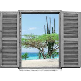 queence Wandtattoo &raquo;W&uuml;sten und Strandlandsch&laquo; Wandsticker, Wandbild, selbstklebend, 3D, Fenster blau