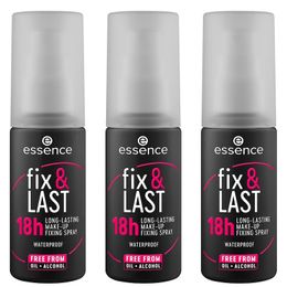 Essence Damen Fixierspray &raquo;fix & LAST 18h LONG-LASTING MAKE-UP FIXING SPRAY&laquo; H&auml;lt das Make-up bis zu 18 Stunden mit gleichm&auml;&szlig;iger Spr&uuml;hverteilung. 