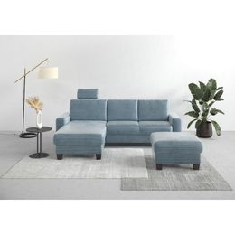 Home Affaire Ecksofa &raquo;Summer L-Form&laquo; mit Recamiere, mit oder ohne Bettfunktion und Bettkasten, Cord-Bezug blau 100% Polyester