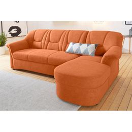DOMO collection Ecksofa &raquo;Sarafina zeitlos und komfortabel, optional mit Federkern, L-Form&laquo; wahlweise mit Bettfunktion orange Luxus-Microfaser (92% 