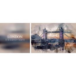 queence Leinwandbild &raquo;London&laquo; Elemente der Architektur Kunst London Schriftzug Schriftz&uuml;ge Spr&uuml;che Spr&uuml;che & Texte Set, Premium-Leinwandstoff, 