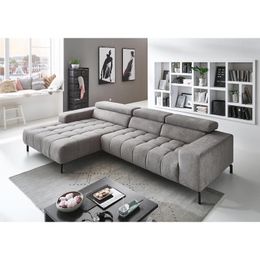 Die PlanBar Ecksofa &raquo;MP-IN18022 L-Form&laquo; mit Kopfteilverstellung & Zierkissen, optional Sitztiefenverstellung grau 100% Polyester